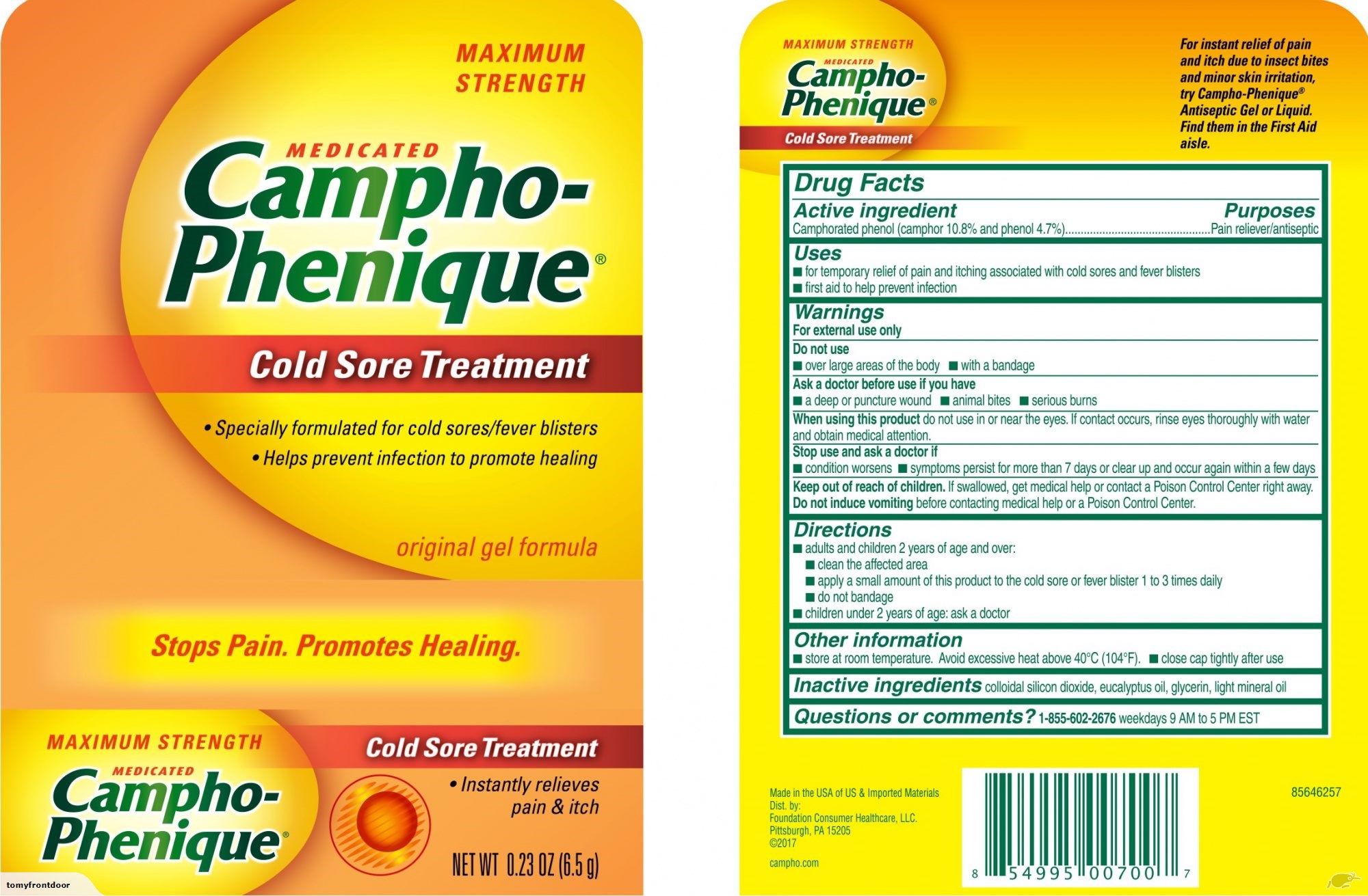 3 Pack Campho Phenique Maximum Strength Cold Sore Treatment Gel 0.23 Oz ...